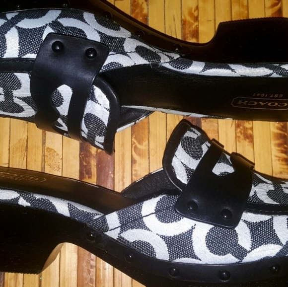 Coach | Shoes | Coach Monogram Logo Studded Black Clog Shoes | Poshmark